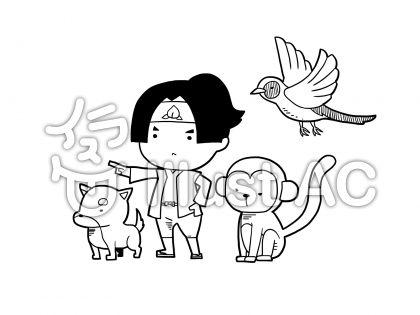 桃太郎（モノクロ）イラスト - No: 601685／無料イラストなら「イラストAC」